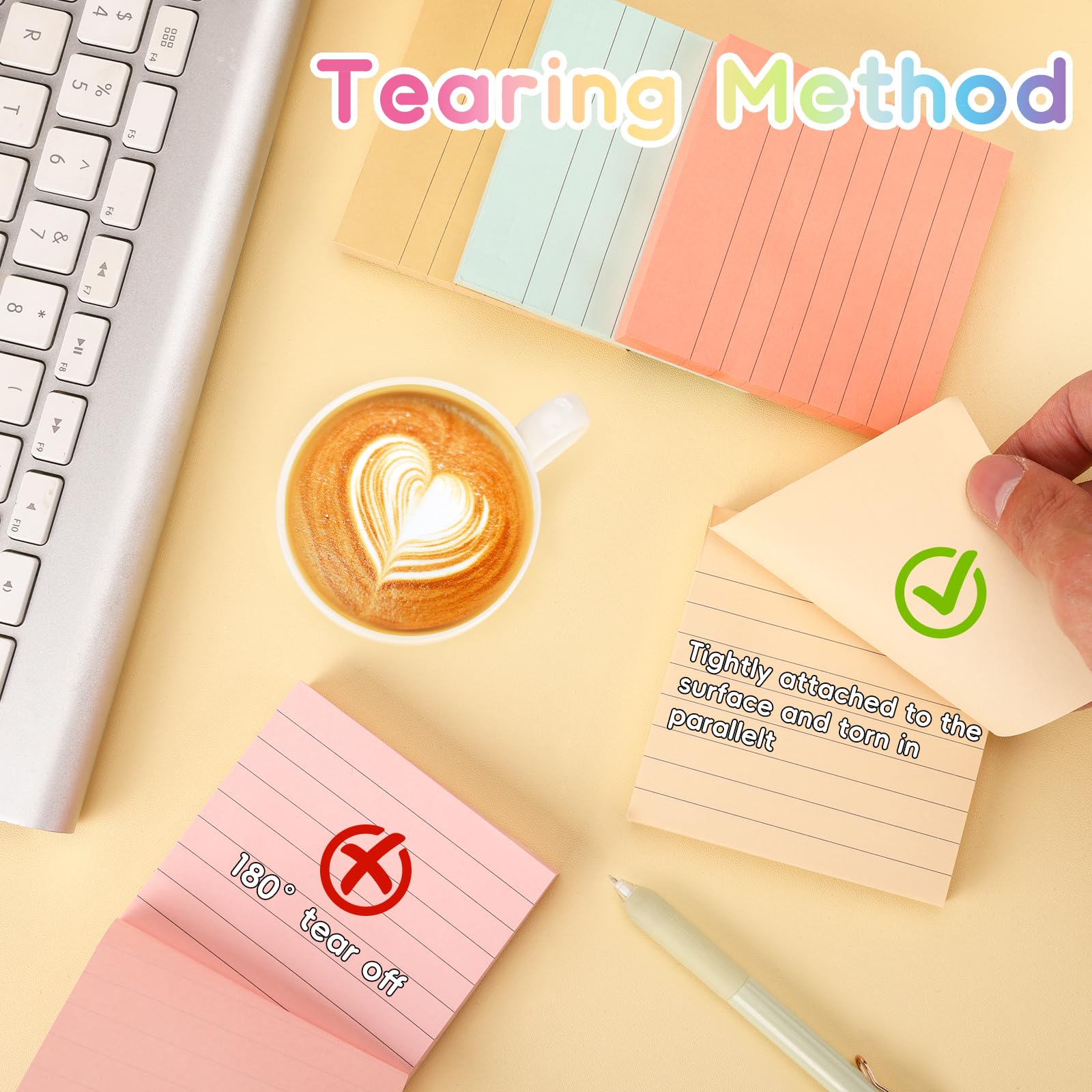 EOOUT 8 Pads Lined Sticky Notes, 3x3 Inches Self-Stick Note Pads, 100 Sheets/Pad, Super Adhesive Memo Pads, Morandi Colors Lined Sticky Notes for Study, Works, and Daily Life