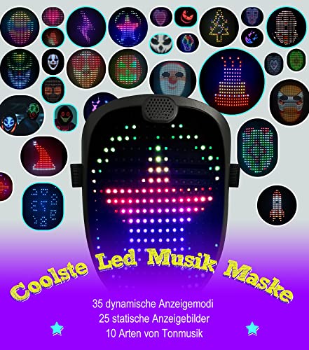 Kid Led Mask with Music Gesture Sensing Transforming Face,Light Up Luminous Digital Glow Masks for Halloween Christmas Birthday Party