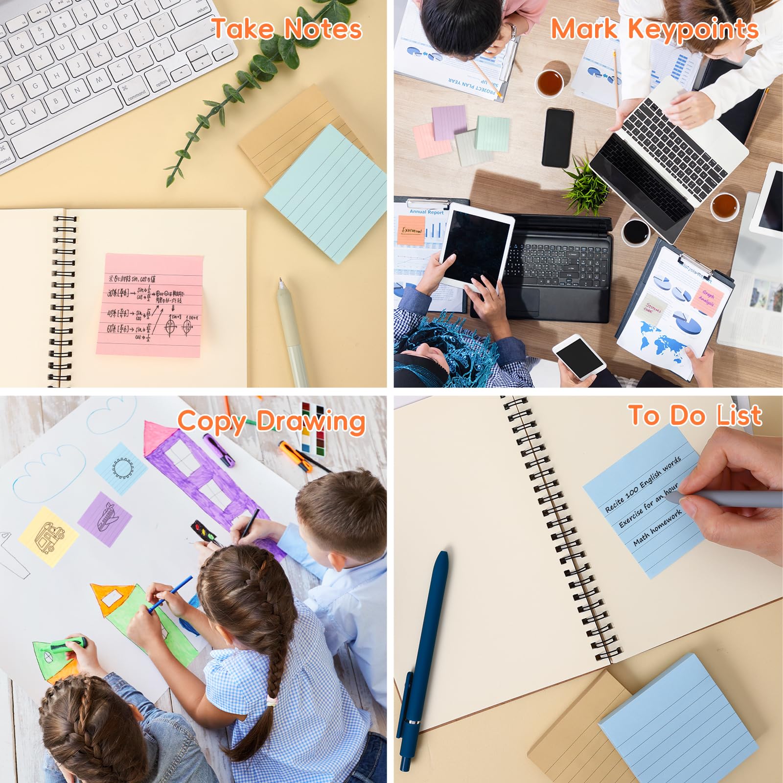EOOUT 8 Pads Lined Sticky Notes, 3x3 Inches Self-Stick Note Pads, 100 Sheets/Pad, Super Adhesive Memo Pads, Morandi Colors Lined Sticky Notes for Study, Works, and Daily Life