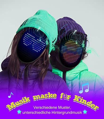 Kid Led Mask with Music Gesture Sensing Transforming Face,Light Up Luminous Digital Glow Masks for Halloween Christmas Birthday Party