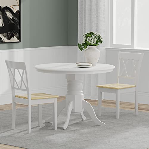 Glenwillow Home 3-PC - 42" Round Pedestal Dining Table in White + White/Natural Double X-Back Dining Chairs Dining Set