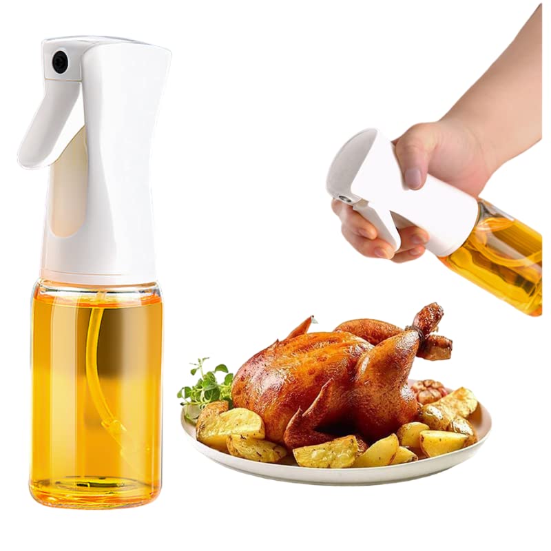 200ml Glass Olive Oil Sprayer Mister, Oil Spray Bottle for Cooking, Salad Dressings, Baking, Frying and More, Chefs No. 1 Kitchen Small Appliances, Small glass Bottles Handy for Women (White - Glass)