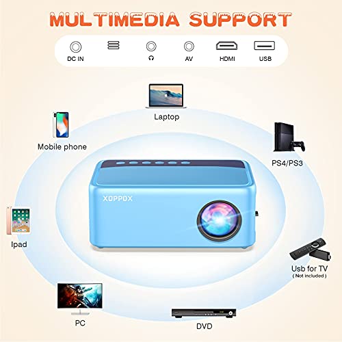 Mini Video Projector for Cartoon, Portable Outdoor Movie Projector for Kids Gifts, XOPPOX Small Home Theater Projector for Phone with HDMI USB AV Interfaces