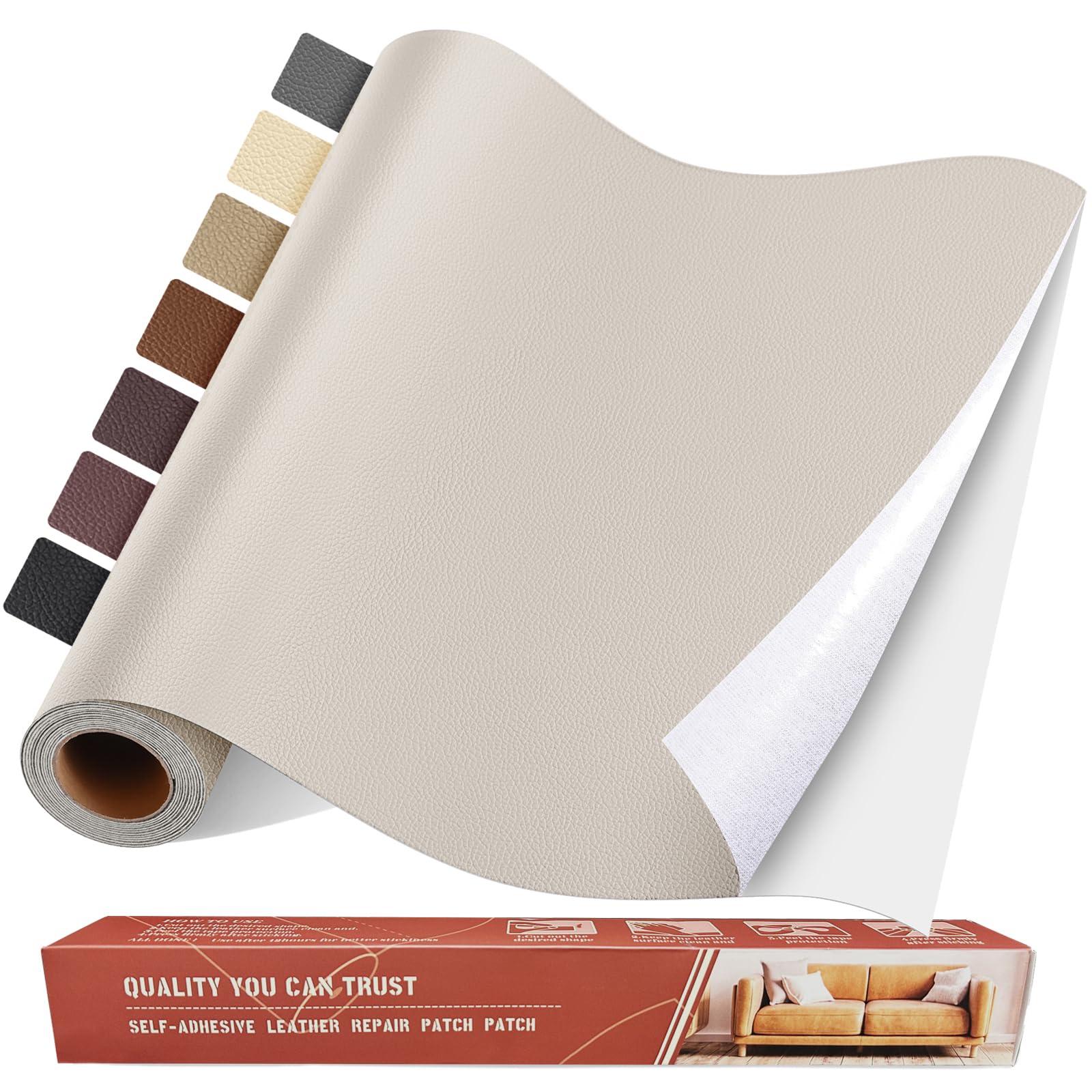 Self Adhesive Leather Repair Patch Kit, 31.5 in x 16 in Large Vinyl Leather Repair Tape for Furniture, Car Seat, Couch, Sofa, Chair Ivory