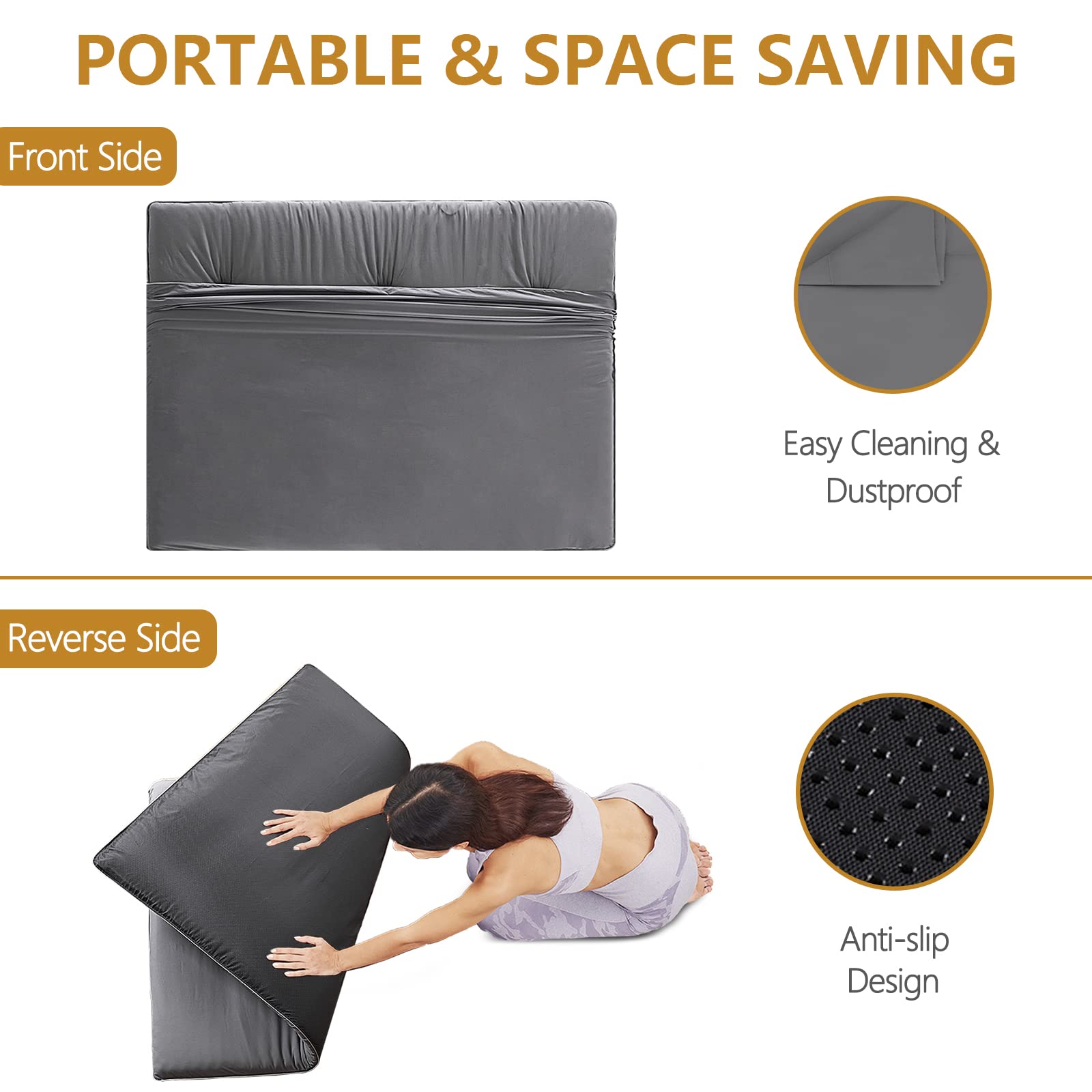 Futon Mattress Japanese Floor Mattress Full Size, Floor Bed Springy & Thick 4 '' Foam, Straps Roll Up Portable & Foldable Tatami Mat