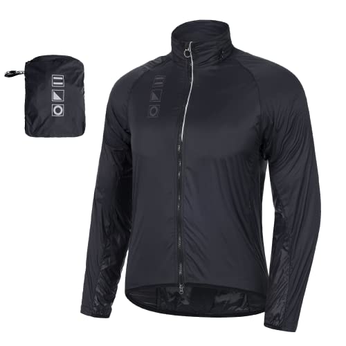 Santic Cycling Windbreaker Bike Outdoor Skinsuit Jacket Sun Protection Riding Equipment UPF50+,Black,Size S