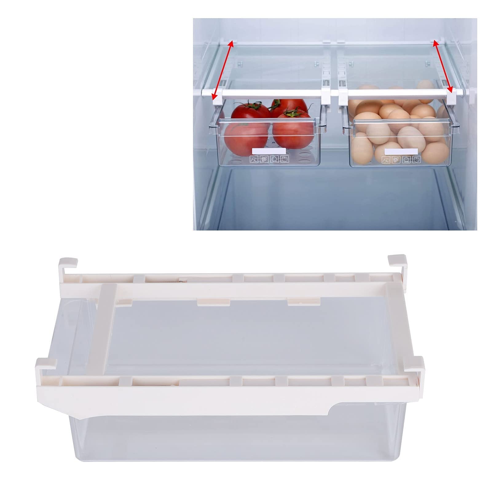 Fridge Drawer Organizer, Refrigerator Organizer Bins Pull Out Shelf Storage Transparent Organizer Fridge Shelf Holder Storage Box for Egg Fruit Vegetable Seafood Meat for Fridge Shelf Under