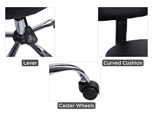 Naomi Home Adjustable Rolling Stool with Wheels Professional Office Stool Height Adjustable with Ergonomic Tilting Backrest for Computer, Studio, Workshop, Office, Home Office Black