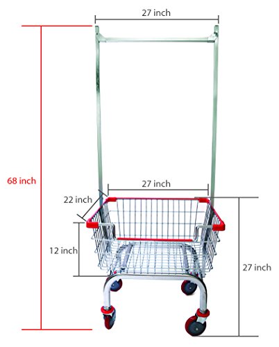 Coin Laundry Cart, CART&SUPPLY [Heavy Duty][Rolling Cart] Laundry Cart with Double Pole Rack [Chrome]