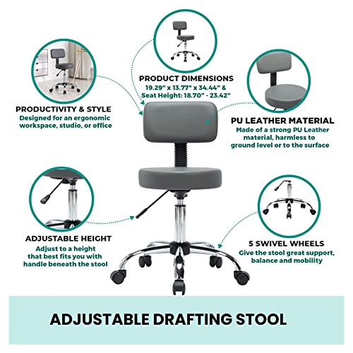 Naomi Home Adjustable Rolling Stool with Wheels Professional Office Stool Height Adjustable with Ergonomic Tilting Backrest for Computer, Studio, Workshop, Office, Home Office Black