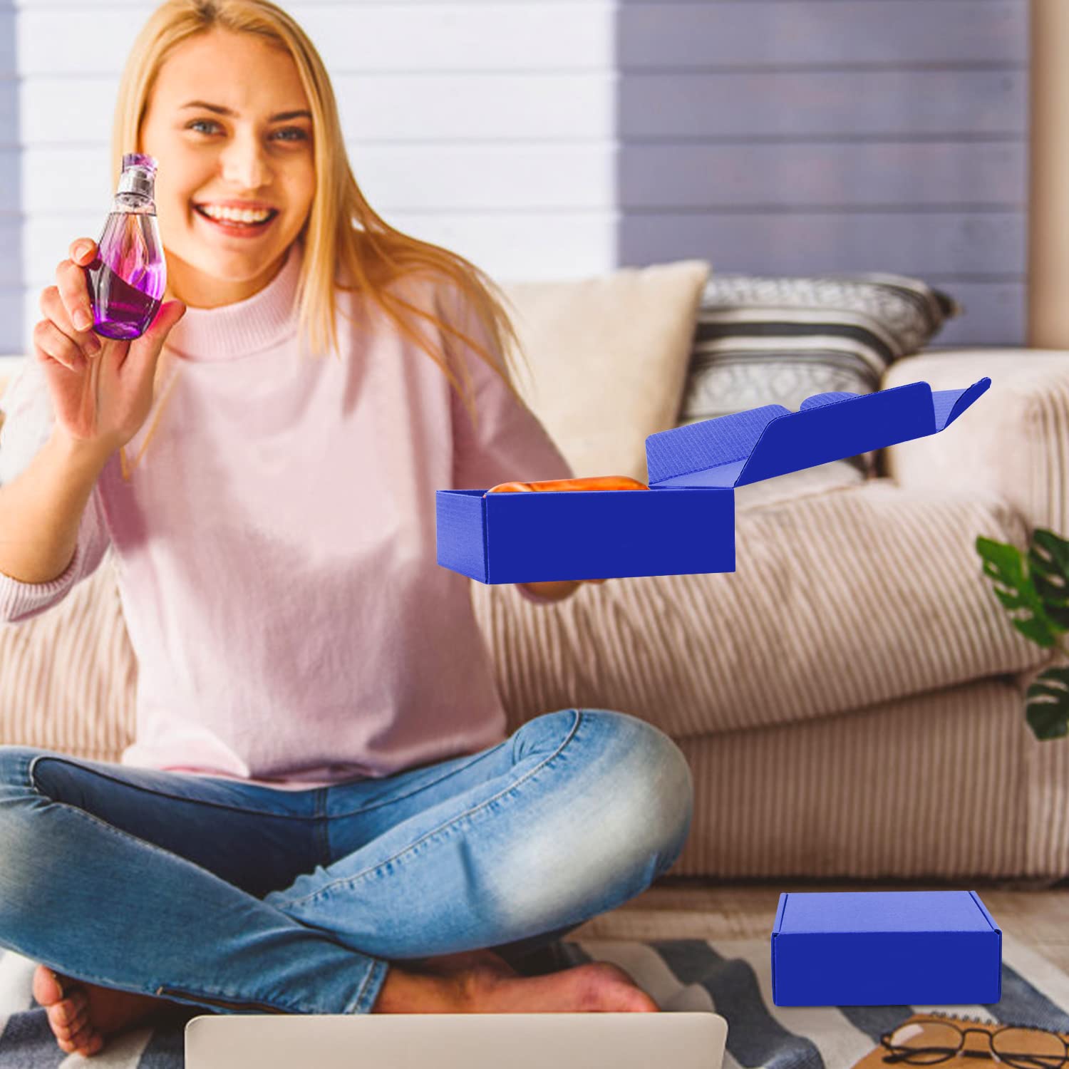 Cardboard Boxes Shipping Boxes,15 Pack Recyclable Corrugated Cardboard Box Small Mailing Storage Gift Boxes for Shipping, Mailing, Gifts Packaging, 6x6x2" (Dark Blue)