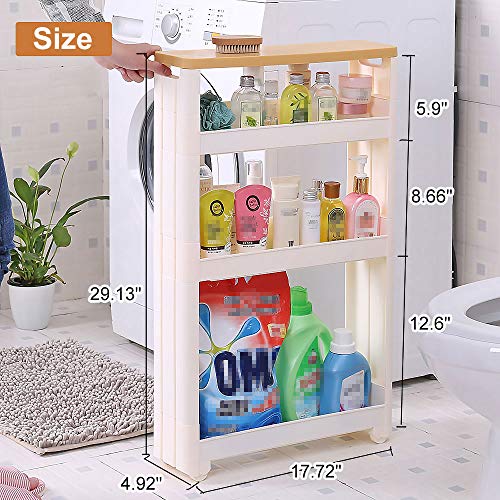 3 Tier Slim Storage Cart Narrow Storage Cart Slide Out Storage Tower Bathroom Organization and Storage Mobile Shelving Unit Organizer Pantry Storage Rack for Narrow Spaces
