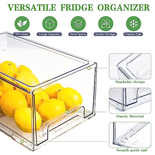 Totexil Fridge Drawers, 2 Pack Clear Stackable Pull Out Refrigerator Organizer Bins,BPA-Free Plastic Pantry Organization and Storage,Clear Storage Bins with Drawers for Kitchen Cabinet Office(X-Large)
