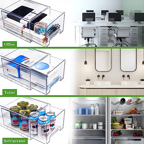 Totexil Fridge Drawers, 2 Pack Clear Stackable Pull Out Refrigerator Organizer Bins,BPA-Free Plastic Pantry Organization and Storage,Clear Storage Bins with Drawers for Kitchen Cabinet Office(X-Large)