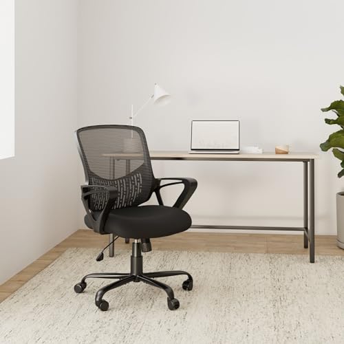 DUMOS Desk Ergonomic, Mid Back Mesh Home Office Wheels, Breathable Swivel Computer Chair with Lumbar Support & Armrests, Yellow