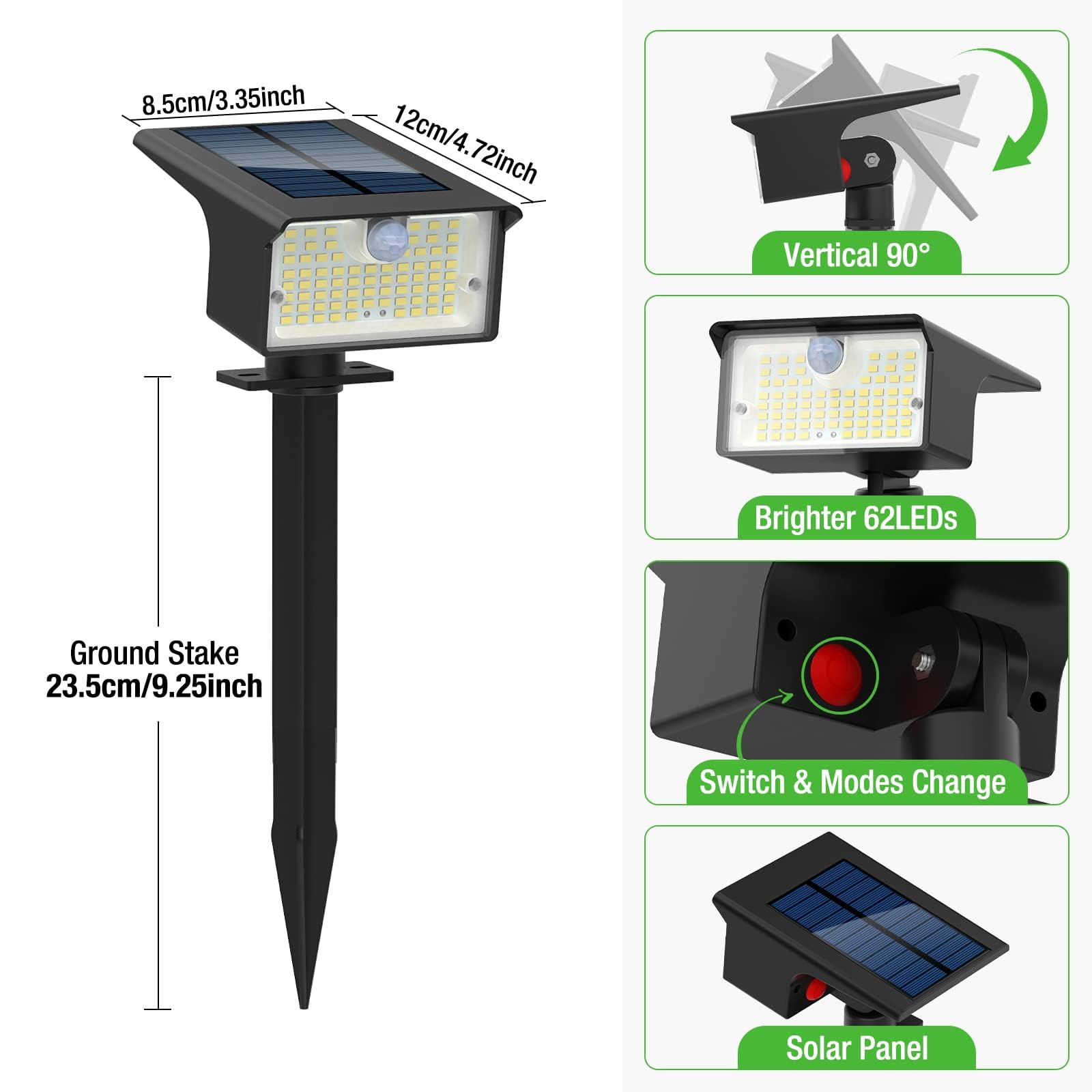 nipify Solar Spot Lights Outdoor - 3 Pack/62 LED Solar Motion Sensor Lights Outdoor Waterproof, 3 Modes in 1; Landscape Spotlights for Outside Yard Wall Garden - Cool White