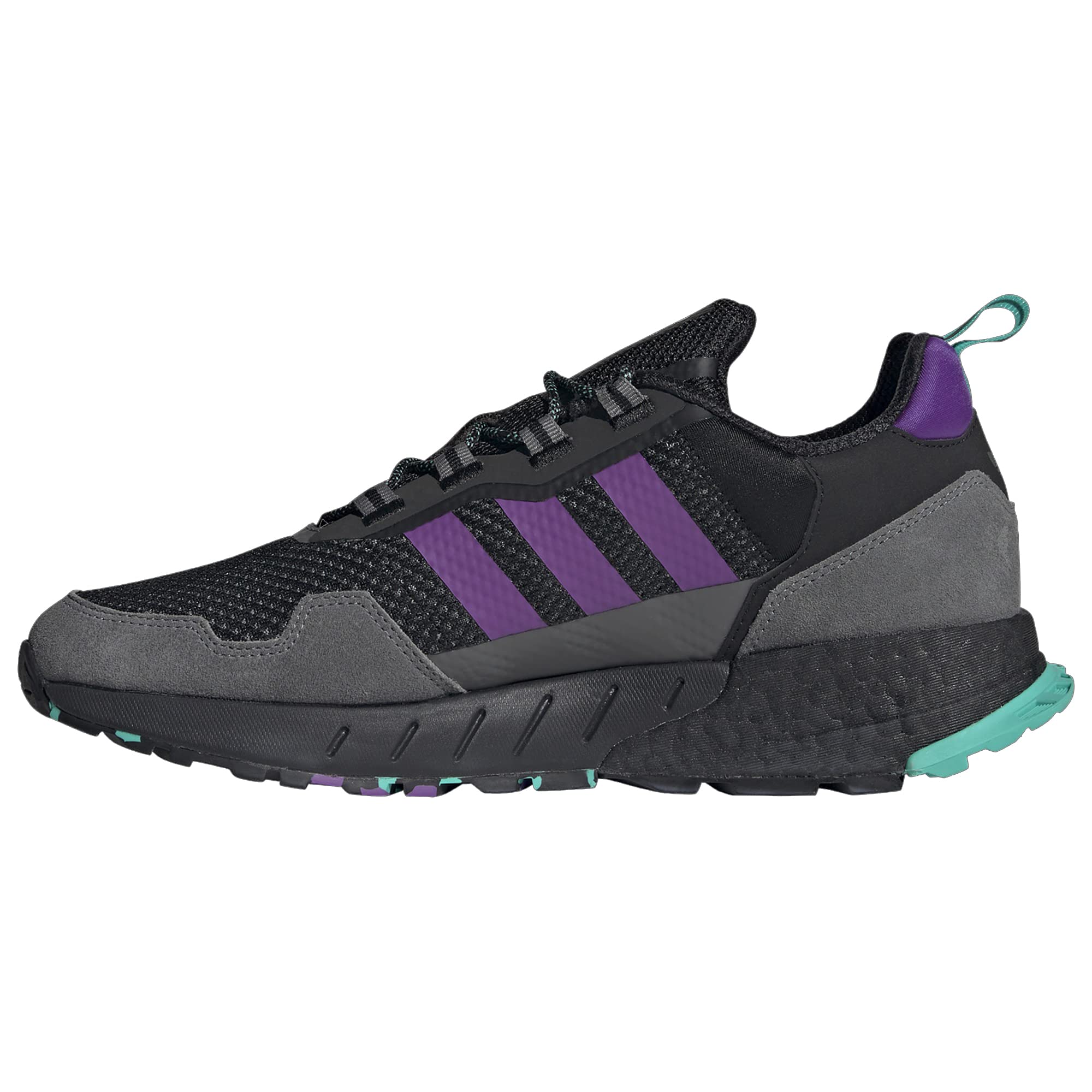 adidas Originals Men's ZX 1K Boost Sneaker Shoes, Core Black/Accent Purple/Mint, 10.5