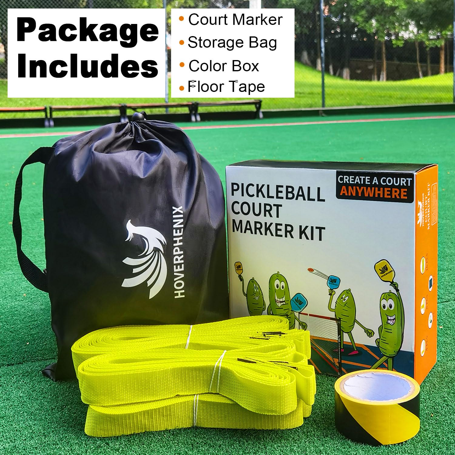 Hoverphenix Pickle Ball Court Marking Kit, Portable Temporary Pickle Ball Lines Come with Gift Box, Tape and Storage Bag for Outdoor or Indoor Court, No Measuring Needed