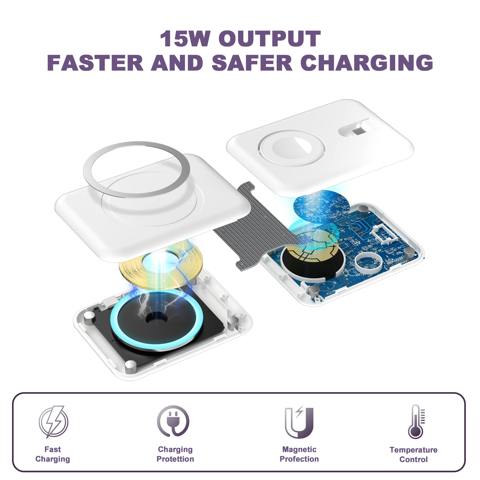 IBEL 3 in 1 Wireless Charger, Qi Wireless Fast Charging, Magnetic Foldable 3-in-1 Charging Station for iPhone, iWatch, Airpods, Samsung Galaxy Series,Google Pixel Series