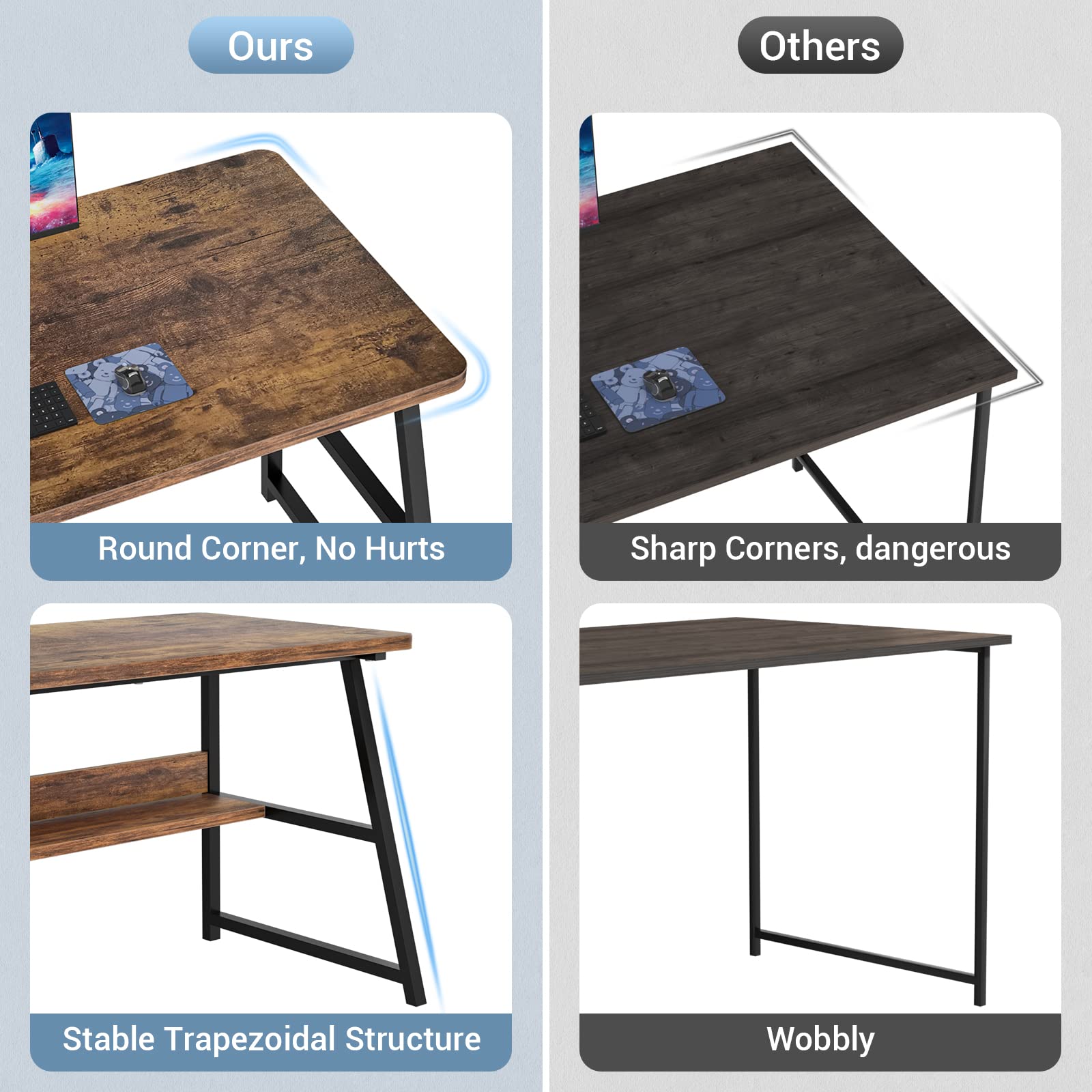 Topfurny Computer Desk 32 Inch Modern Sturdy Writing Desk with Bookshelf Study Table Desk with Metal Legs Industrial Table for Home Office for Small Space, Rustic Brown