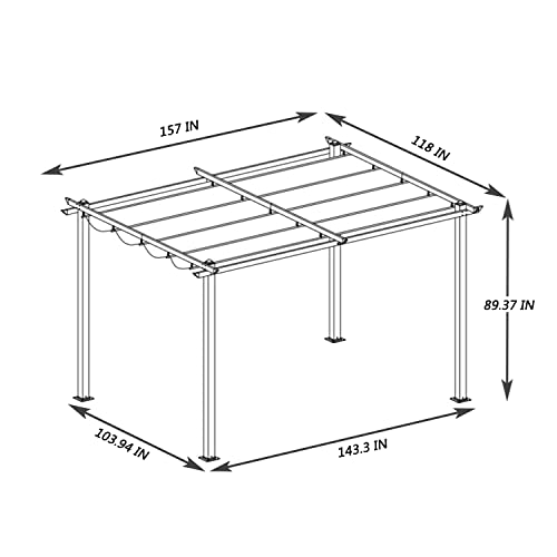 13x10 Ft Outdoor Aluminium Patio Canopies Gazebos & Pergolas, Modern Garden Furniture with Polyester Top and Retractable Canopy for Porch Backyard Lawn, Beige