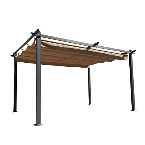 13x10 Ft Outdoor Aluminium Patio Canopies Gazebos & Pergolas, Modern Garden Furniture with Polyester Top and Retractable Canopy for Porch Backyard Lawn, Beige