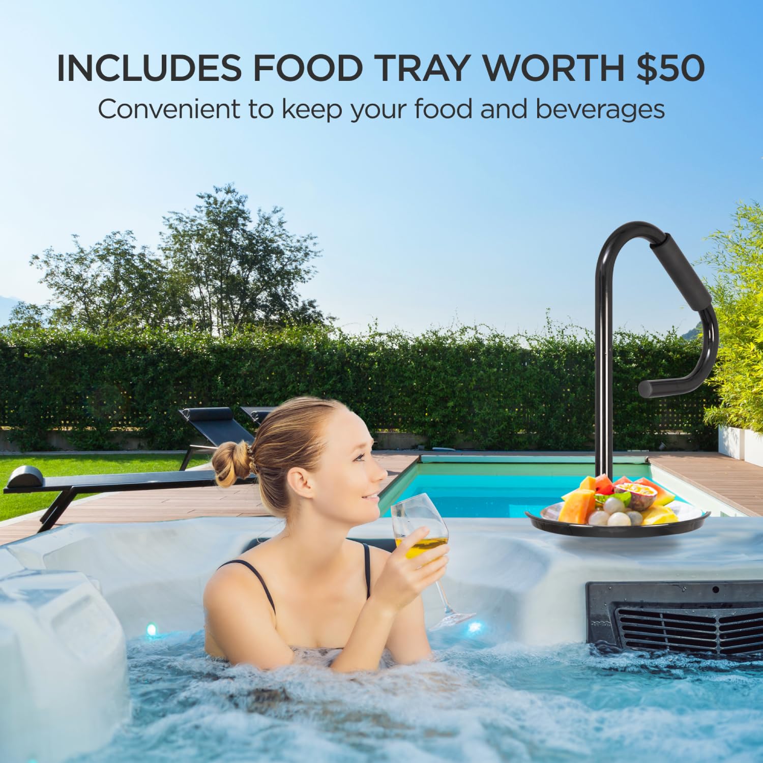 Hot Tub Handrail with Cup Holder Tray 56" Height 360 Rotatable Rust Proof Aluminum Hot Tub Railing with Slide Under Mount Base for Spa Hot Tub 600 LBS Capacity Hand Rail