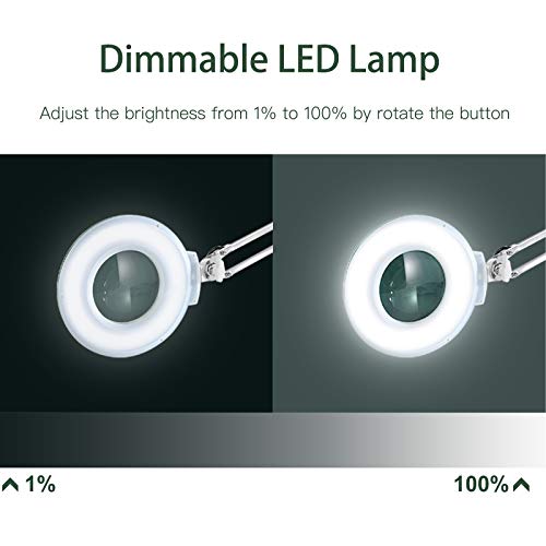 Gynnx Magnifying Lamp with Clamp, Dimmable 10X Magnifier, LED 4200 Lumens,5 Inches Magnifier Glass, Adjustable Stainless Steel Lamp Arm for Reading,Craft,Knitting,Desktop Office Workbench MY2(Green)