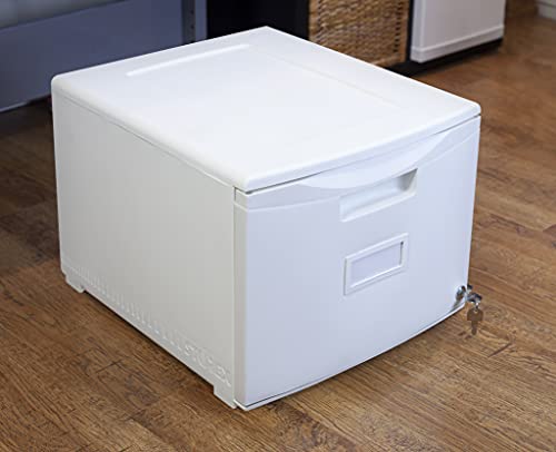 Storex Plastic One-Drawer File Cabinet – Locking Document Organizer for Home and Office, White, 1-Pack (61271B01C)