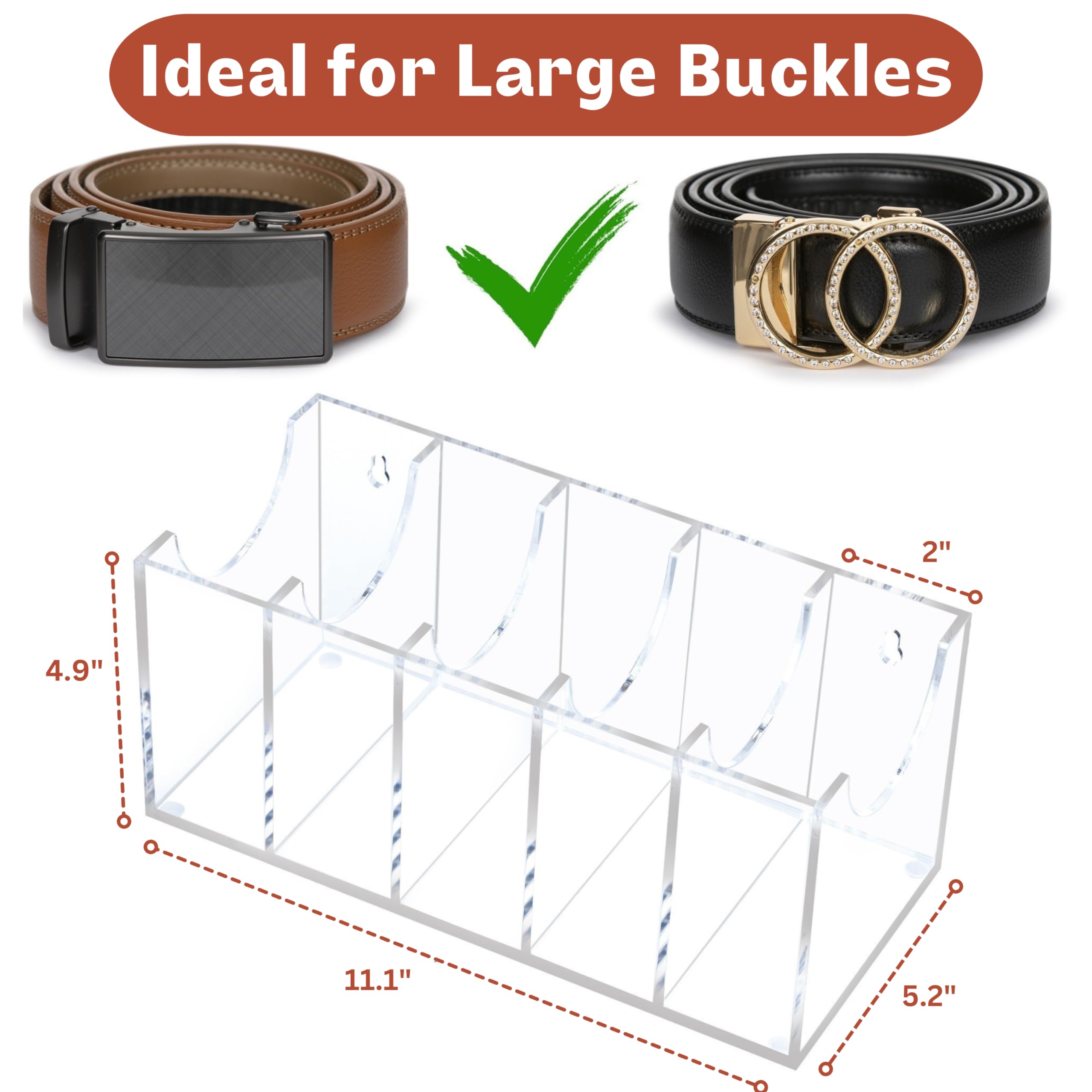 PROKTIK Acrylic Belt Organizer - 5 grid Belt Holder β Wall Mount Belt Storage β Tie and Belt Organizer for Closet and Drawer β Belt Display - Organizer for Belts, Ties, Watches, Cosmetics, Underwear