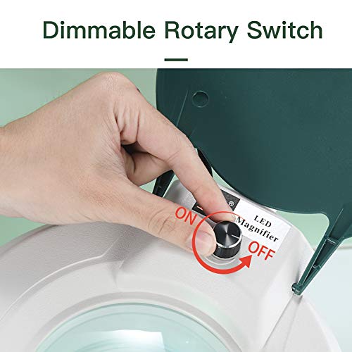 Gynnx Magnifying Lamp with Clamp, Dimmable 10X Magnifier, LED 4200 Lumens,5 Inches Magnifier Glass, Adjustable Stainless Steel Lamp Arm for Reading,Craft,Knitting,Desktop Office Workbench MY2(Green)