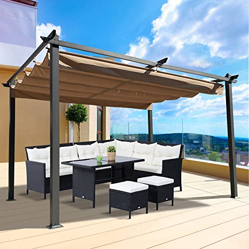 13x10 Ft Outdoor Aluminium Patio Canopies Gazebos & Pergolas, Modern Garden Furniture with Polyester Top and Retractable Canopy for Porch Backyard Lawn, Beige