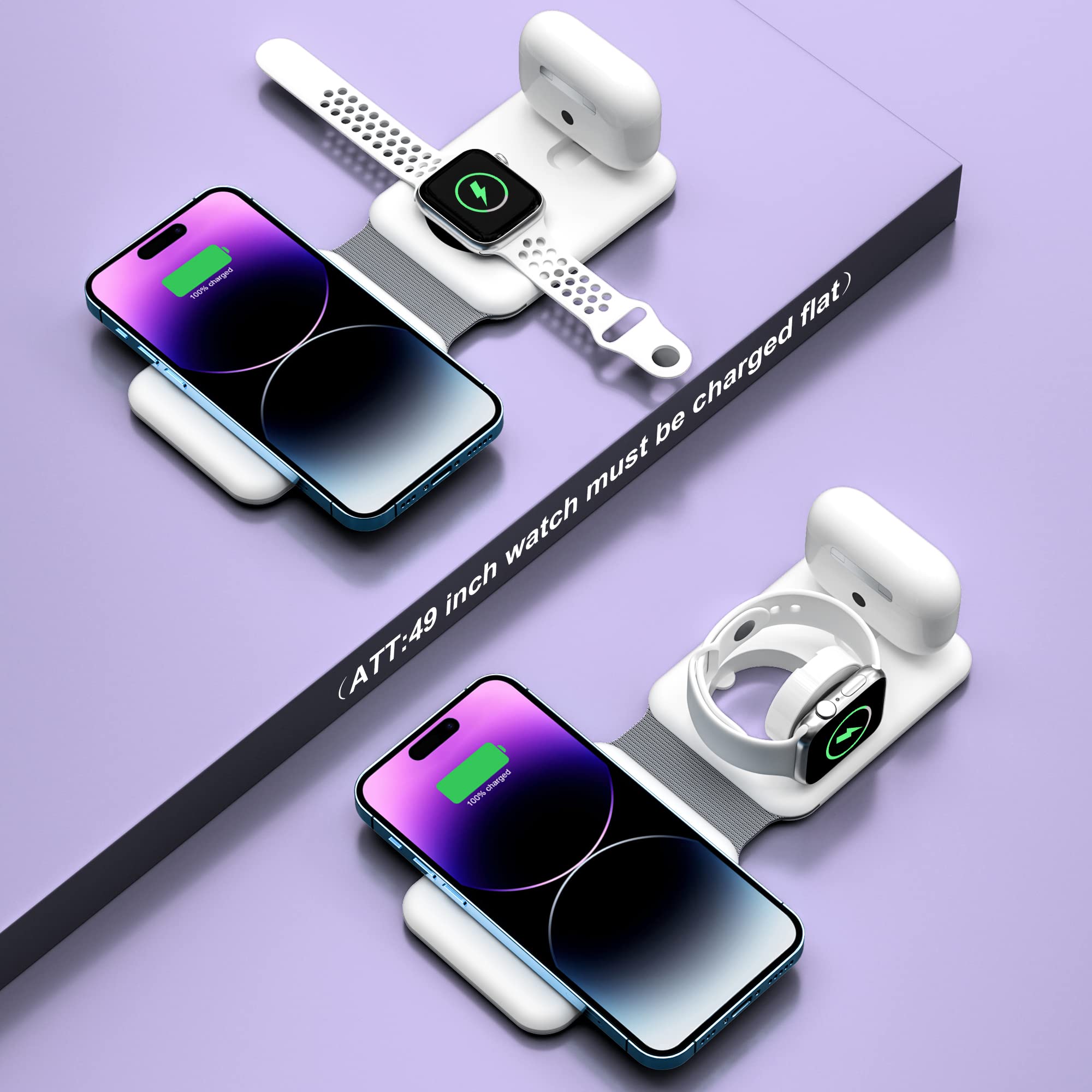 IBEL 3 in 1 Wireless Charger, Qi Wireless Fast Charging, Magnetic Foldable 3-in-1 Charging Station for iPhone, iWatch, Airpods, Samsung Galaxy Series,Google Pixel Series