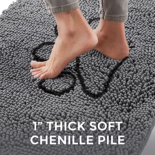 HOME GENIE Muddy Dog Machine-Washable Absorbent Soft Chenille Indoor-Doormat, 36x24, Rubber Backing, Quick Dry Microfiber Mat, Entryway Front Door Mat, Home Entrance Welcome Doormats, Stone Black Paw