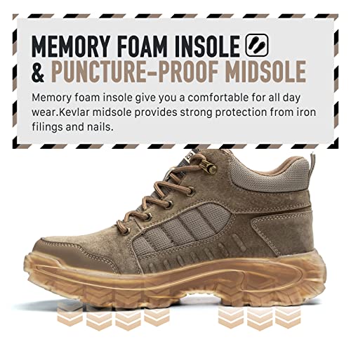 Koiule Steel Toe Shoes for Men Women Work Construction Boots Indestructible Steel Toe Work Safety Boots for Men Composite Toe boots,botas de trabajo para hombre Brown38