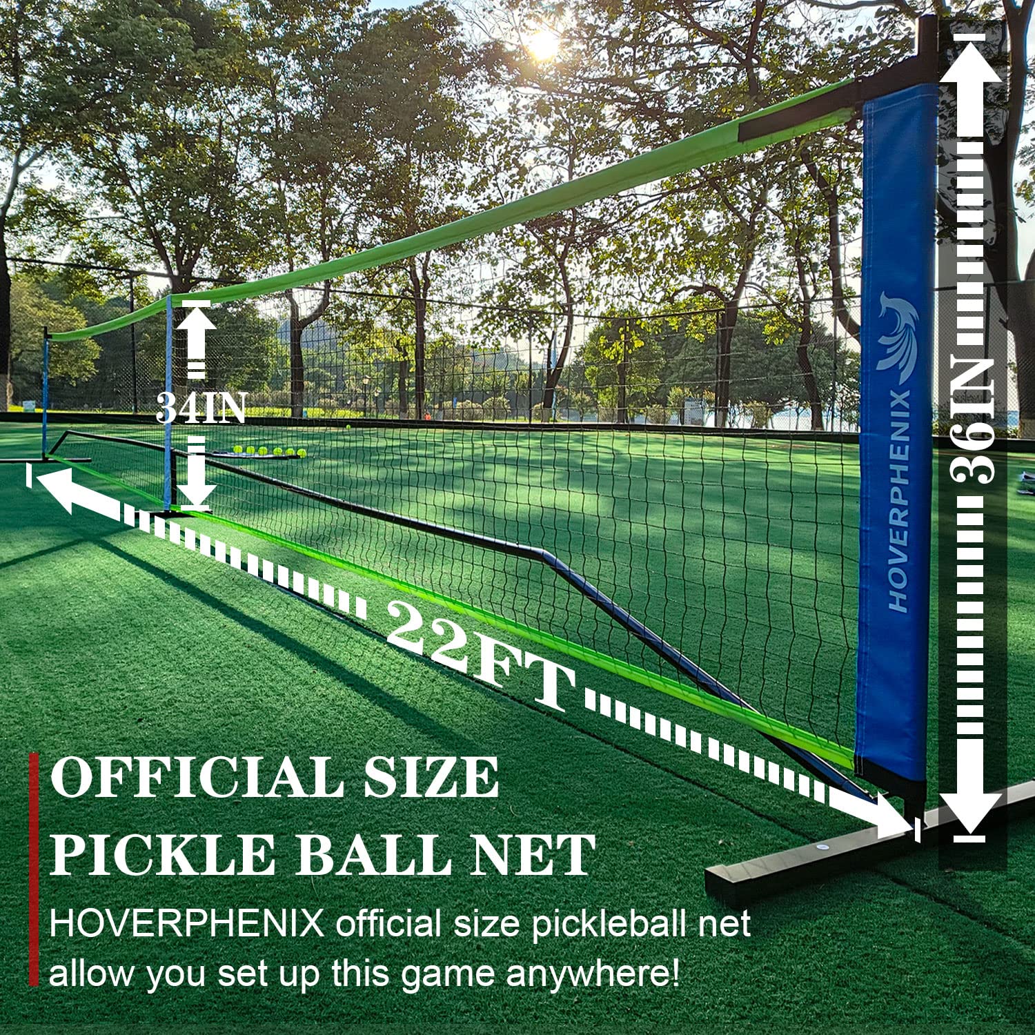 Hoverphenix Pickleball Set with Net for Driveway, Portable Regulation Size Pickleball Net System with 4 Fiberglass Paddles Set, 6 Outdoor Pickleballs, Carry Bag