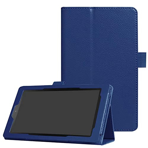 ZZOUGYY Tablet Cover for Amazon Kindle Fire 7 5th Generation(Model:SV98LN,2015 Release),Ultra Slim Folio Stand Lightweight Leather Case for Kindle Fire HD7 5th Gen 7" (Li-Dark Blue)