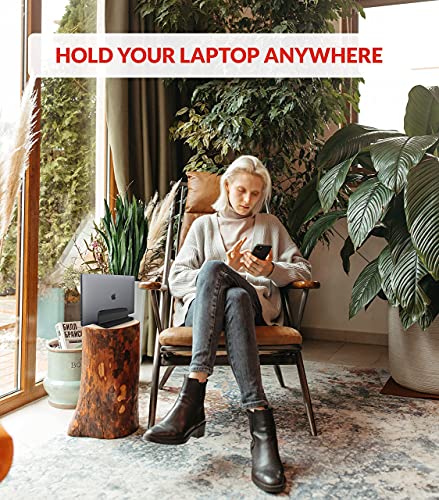 Vertical Laptop Stand with New Smart Phone Slot; Solid Upright MacBook Storage Saves Desk Space; Strong Aluminum Adjustable Rack with Powerful, Never Fail Hold