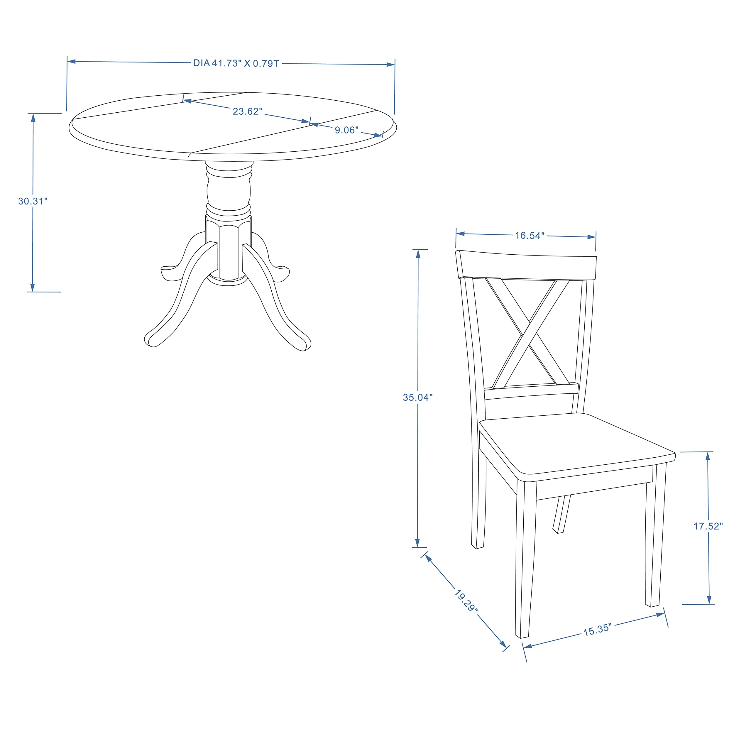 Glenwillow Home 3-PC - 42" Round Double Drop-Leaf Dining Table + X-Back Dining Chairs Dining Set in Black