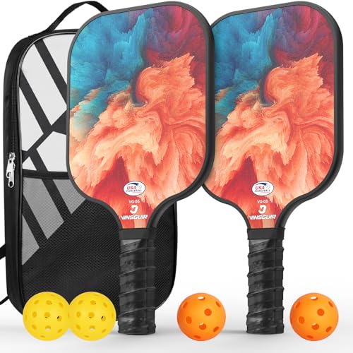 VINSGUIR Pickleball Paddles Set of 2, USAPA Approved Fiberglass Surface, Pickleball Rackets with Balls and Bag, Gifts for Women & Men