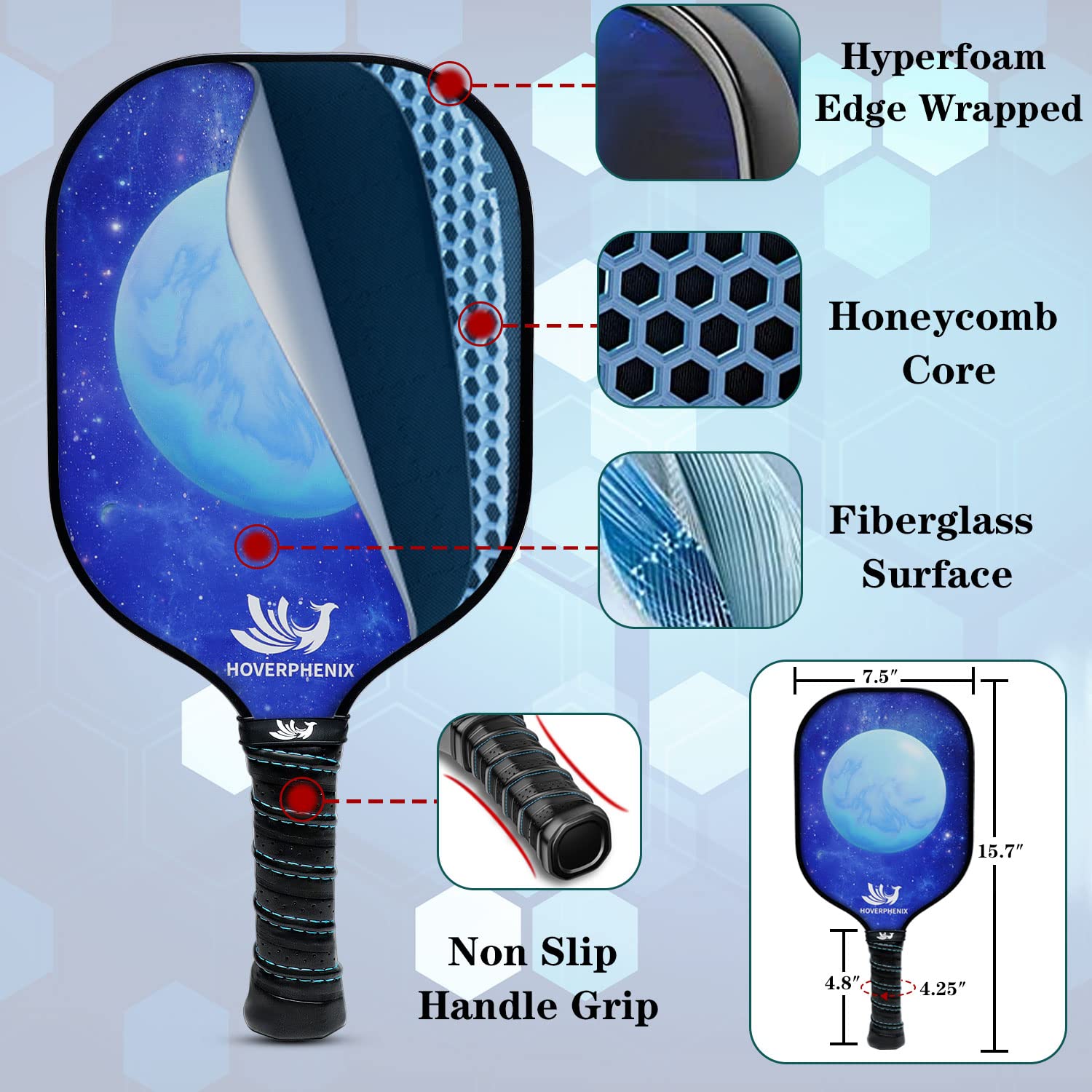 Hoverphenix Pickleball Set with Net for Driveway, Portable Regulation Size Pickleball Net System with 4 Fiberglass Paddles Set, 6 Outdoor Pickleballs, Carry Bag