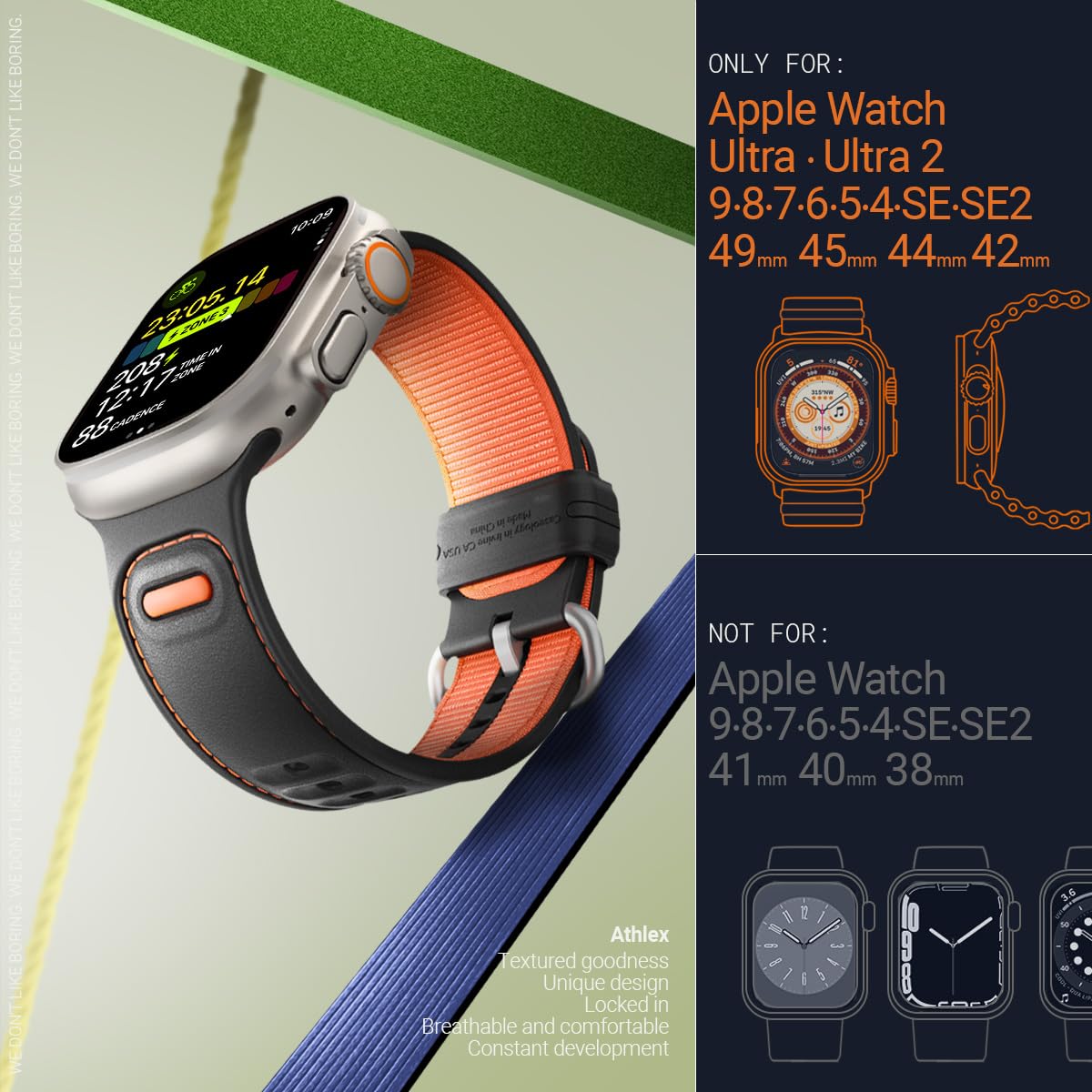 Caseology Athlex Band for Apple Watch Band Ultra 2, Ultra, Watch Series 10/9/8/7/6/5/4/3/2/1/SE Series 49mm 46mm 45mm 44mm 42mm - Active Orange