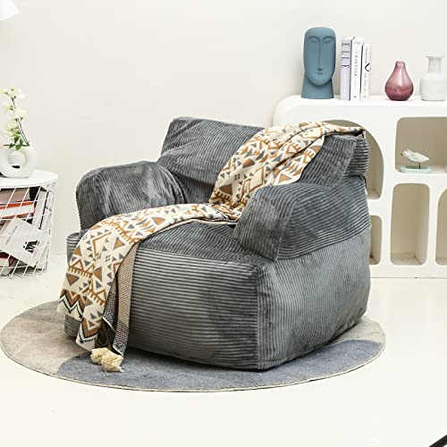 WELL-STRONG Bean Bag Chair, Comfy Lounge Chair with Armrest and Back Support, Memory Foam Filled Sofa Chair with Washable Cover for Bedroom, Living Room Soft Sofa Furniture for Men, Women, Dark Grey