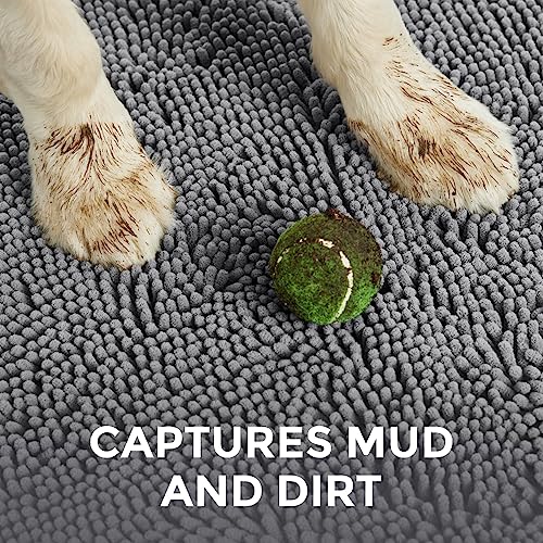HOME GENIE Muddy Dog Machine-Washable Absorbent Soft Chenille Indoor-Doormat, Rubber Backing, Quick Dry Microfiber Mat, Entryway Front Door Mat, Home Entrance Welcome Doormats, 30x20, Stone Black Paw