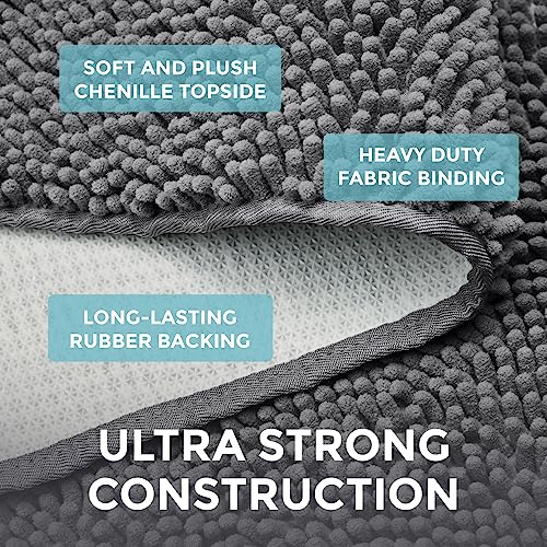 HOME GENIE Muddy Dog Machine-Washable Absorbent Soft Chenille Indoor-Doormat, Rubber Backing, Quick Dry Microfiber Mat, Entryway Front Door Mat, Home Entrance Welcome Doormats, 30x20, Stone Black Paw