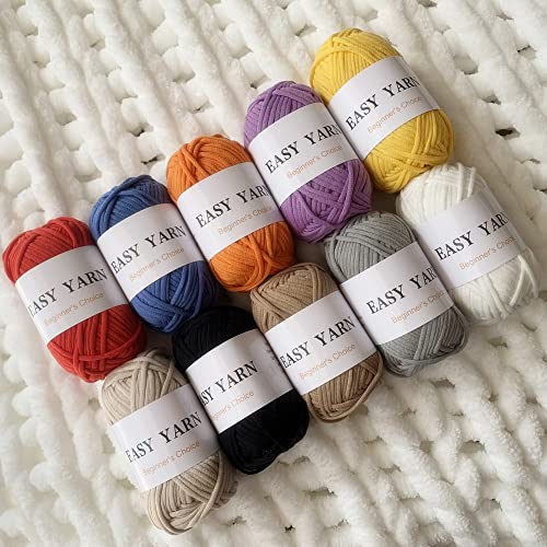 2x50g Easy Yarn for Crocheting and Knitting, Crochet Yarn for Beginners, Easy to See Stiches, Worsted Medium #4 Cotton Nylon Blended Yarn (Blue)