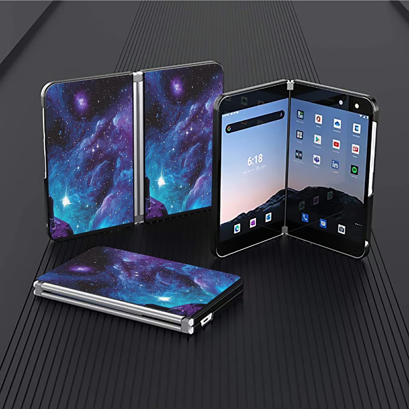 AIRWEE Case for Microsoft Surface Duo Case,Surface Duo Leather Case 2020, Ultra Slim Hard PC Back Case Protective Fold Cover Case for Microsoft Surface Duo,Starry Sky