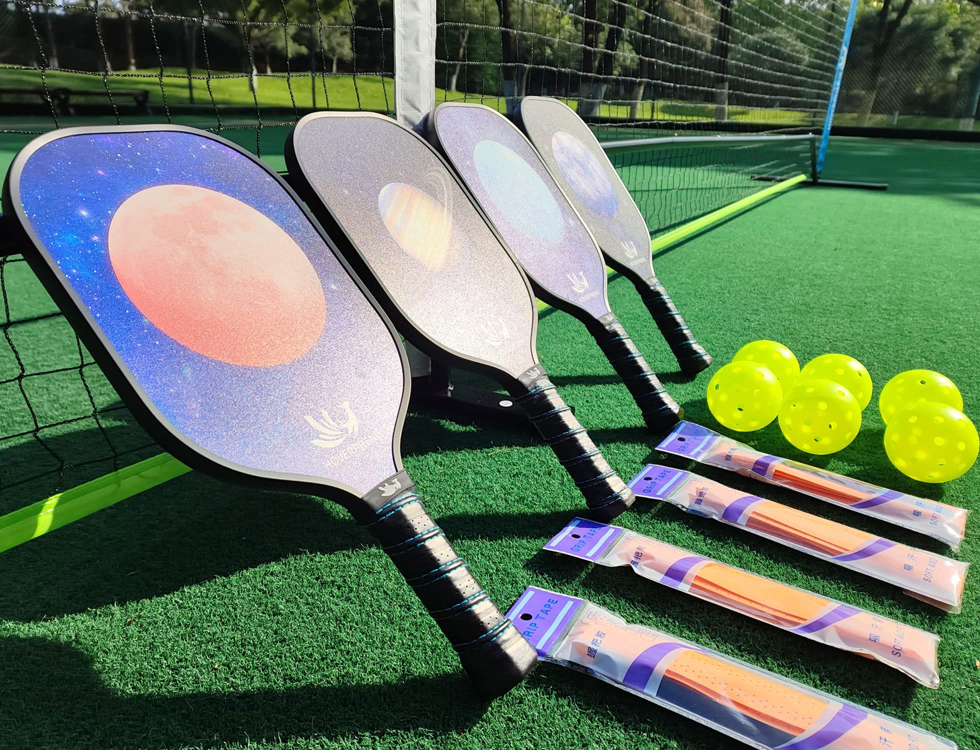 Hoverphenix Pickleball Set with Net for Driveway, Portable Regulation Size Pickleball Net System with 4 Fiberglass Paddles Set, 6 Outdoor Pickleballs, Carry Bag