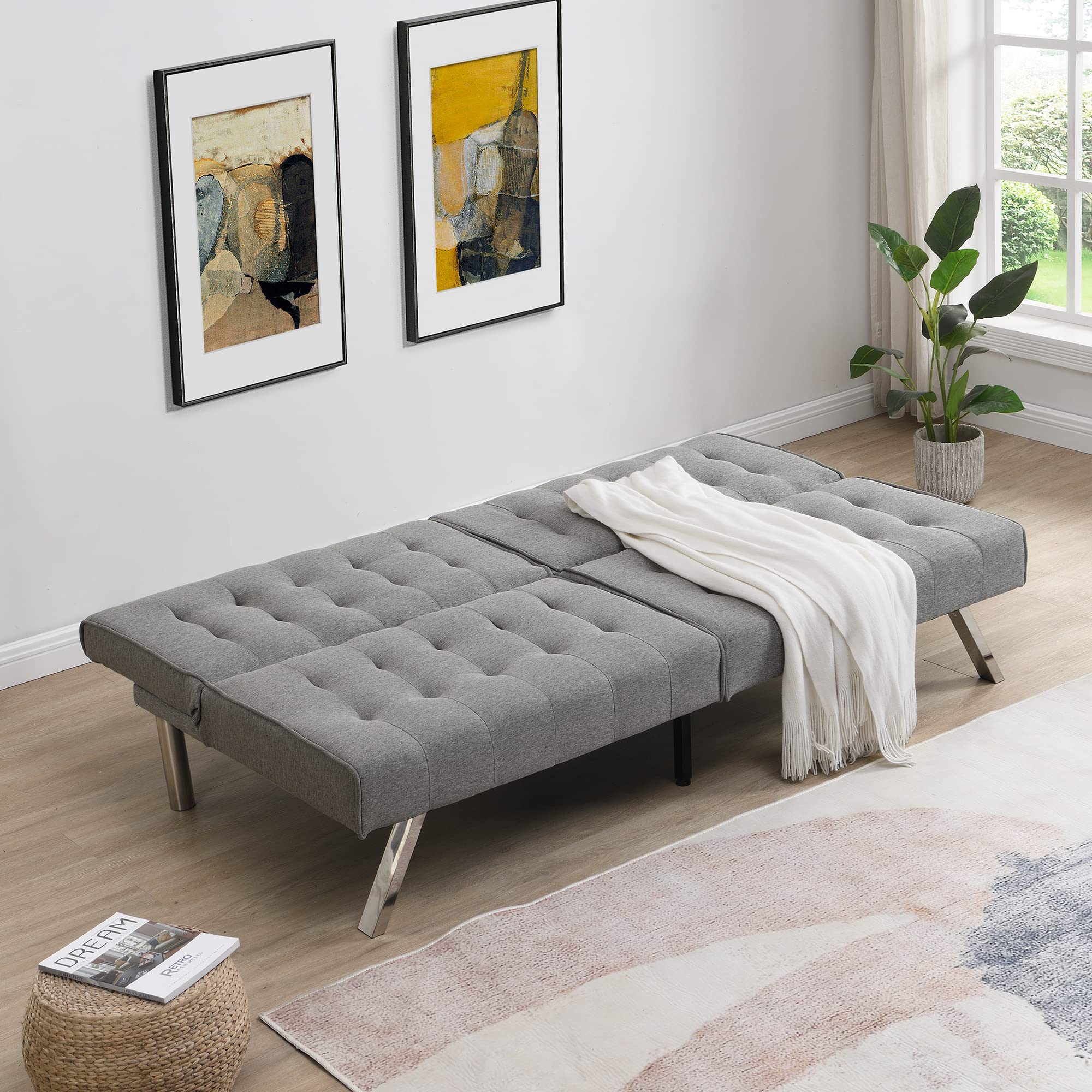 anwickjeff Futon Sofa Bed Couch Memory Foam Futon Bed,Modern Sofas for Living Room,Convertible Sleeper Sofa w/Removable Armrests,Love Seat for Compact Living Spaces Offices Dorm Bonus Room (Grey)
