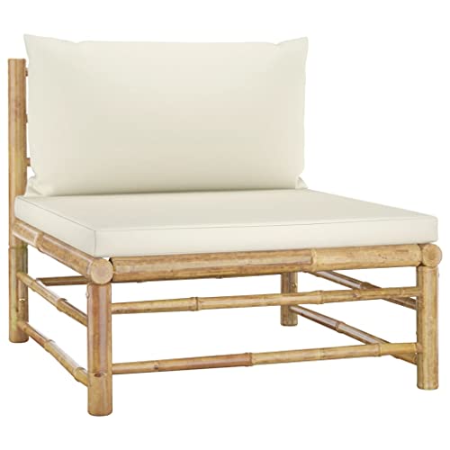 RMPOOML Outdoor Leisure Chairs, 7 Piece Patio Lounge Set with Cream White Cushions Bamboo Suitable for Balcony, Yard.